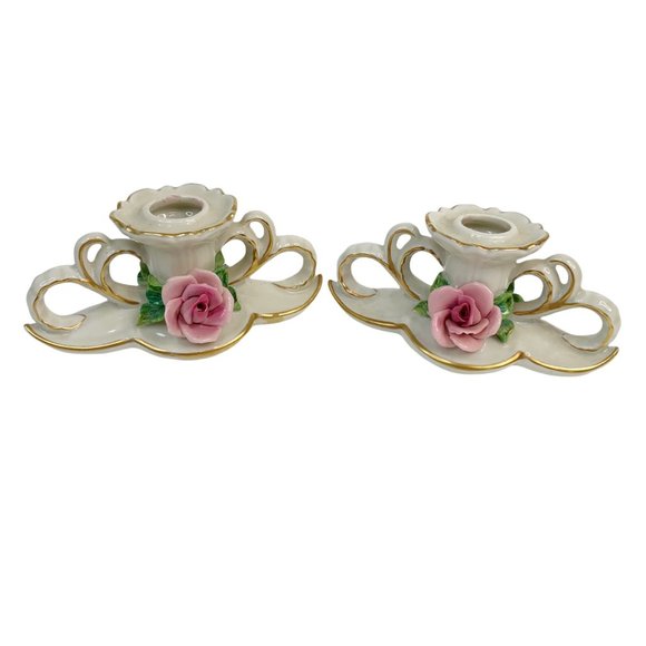 Dresden | Accents | Vintage Dresden Candle Holder Pair Candlestick Pink ...